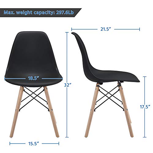 Yaheetech Dining Chairs Modern Side Diner Chairs Shell Eiffel DSW Chairs with Beech Wood Legs and Metal Wires for Dining Room Living Room Bedroom Kitchen Lounge Reception, Set of 4, Black