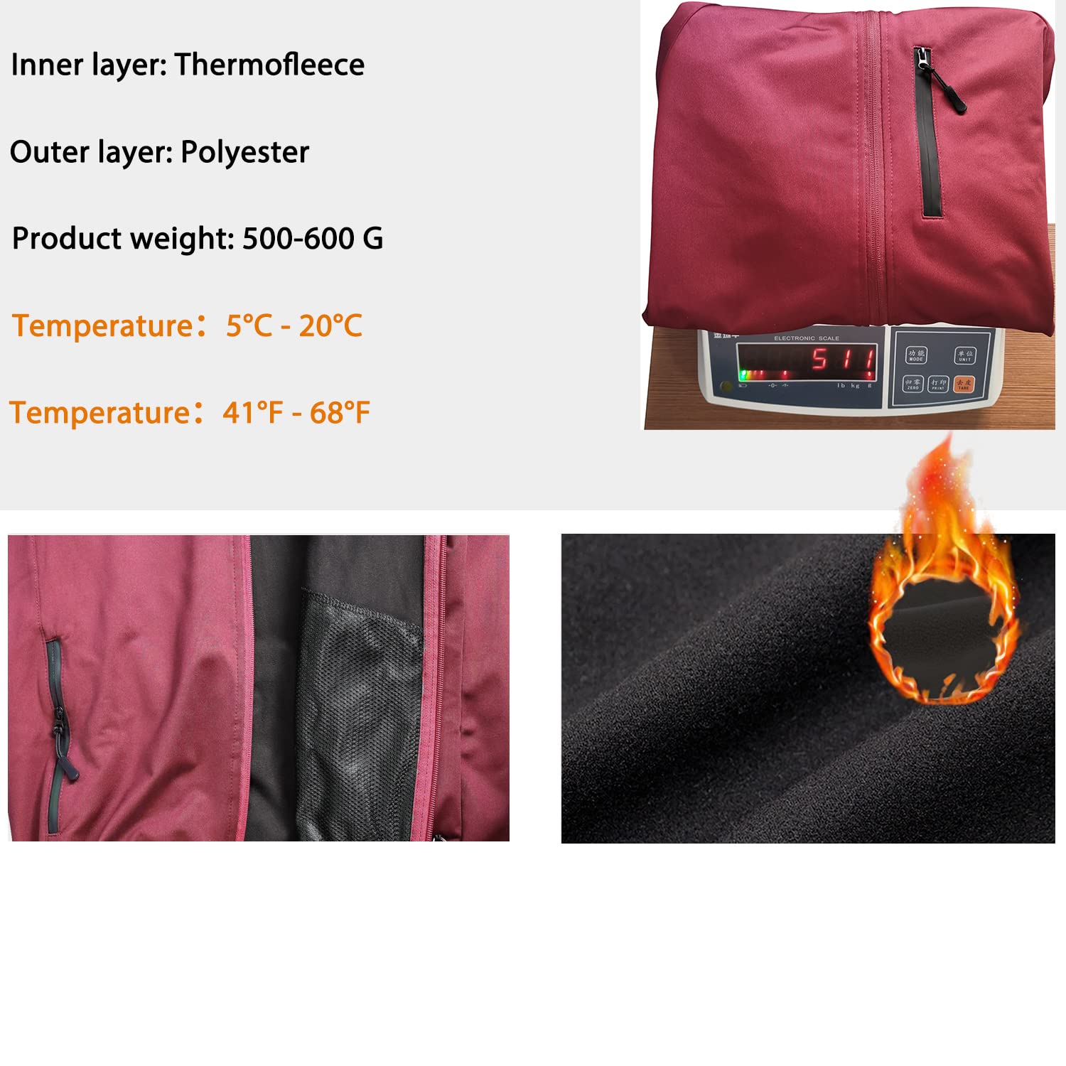 Wulibike Cycling Jackets for Womens Running Jacket Winter Thermal Reflective Hoodie Windproof Coat With 6 Pockets
