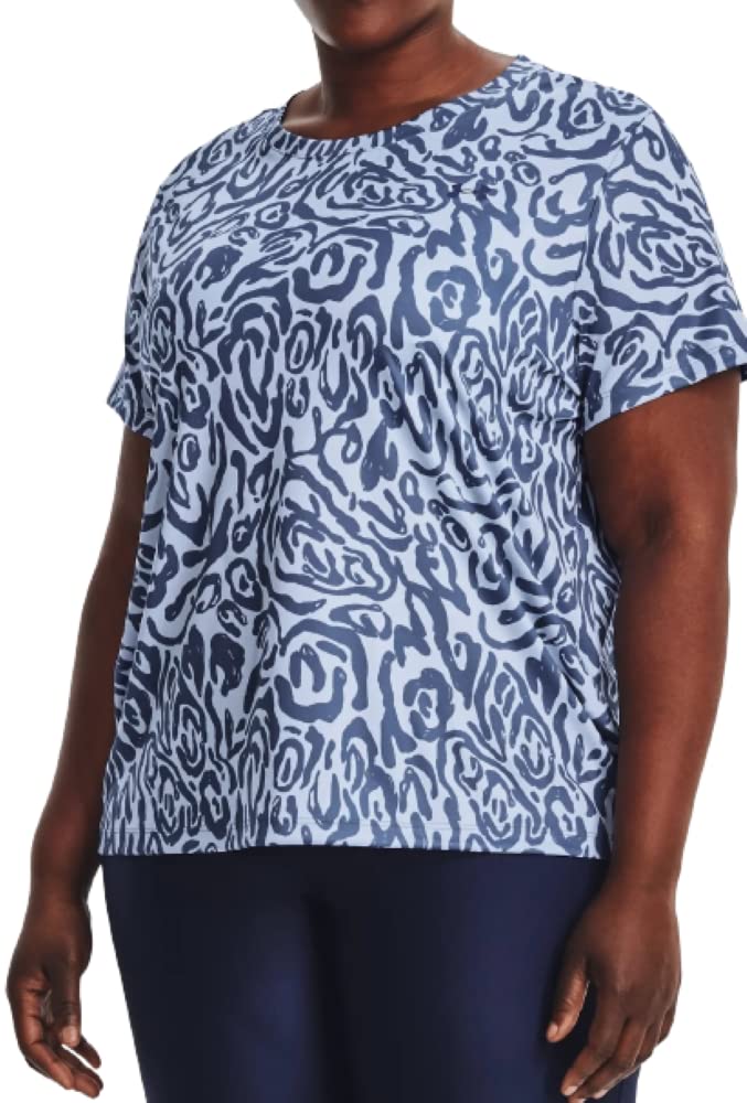 Under Armour Plus Womens UA Velocity Print Short Sleeve Shirt (3XL, Isotope Blue/Mineral Blue - 438)
