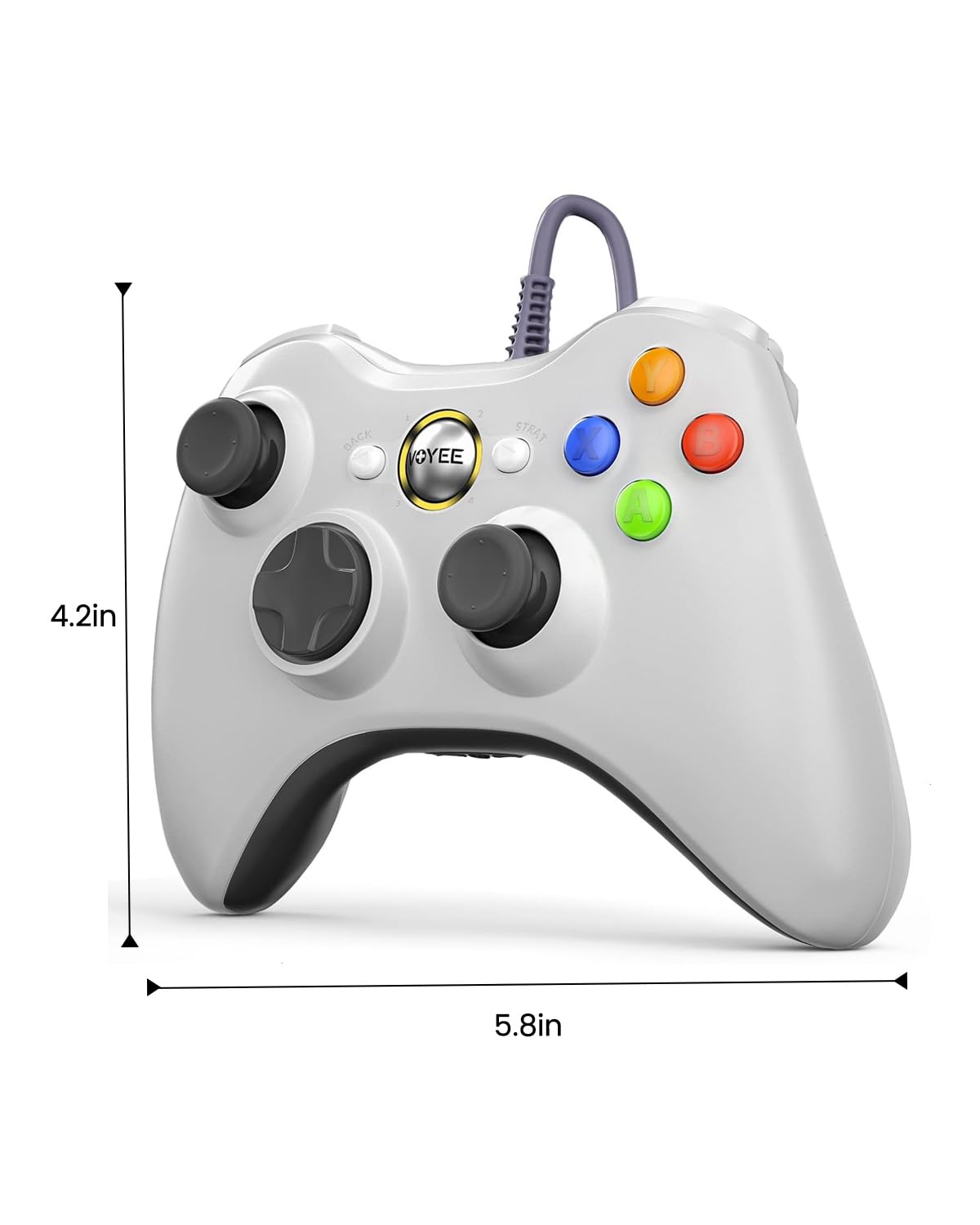 VOYEE PC Controller, Wired Controller Compatible with Microsoft Xbox 360 & Slim/PC Windows 10/8/7, with Upgraded Joystick, Double Shock | Enhanced (White)