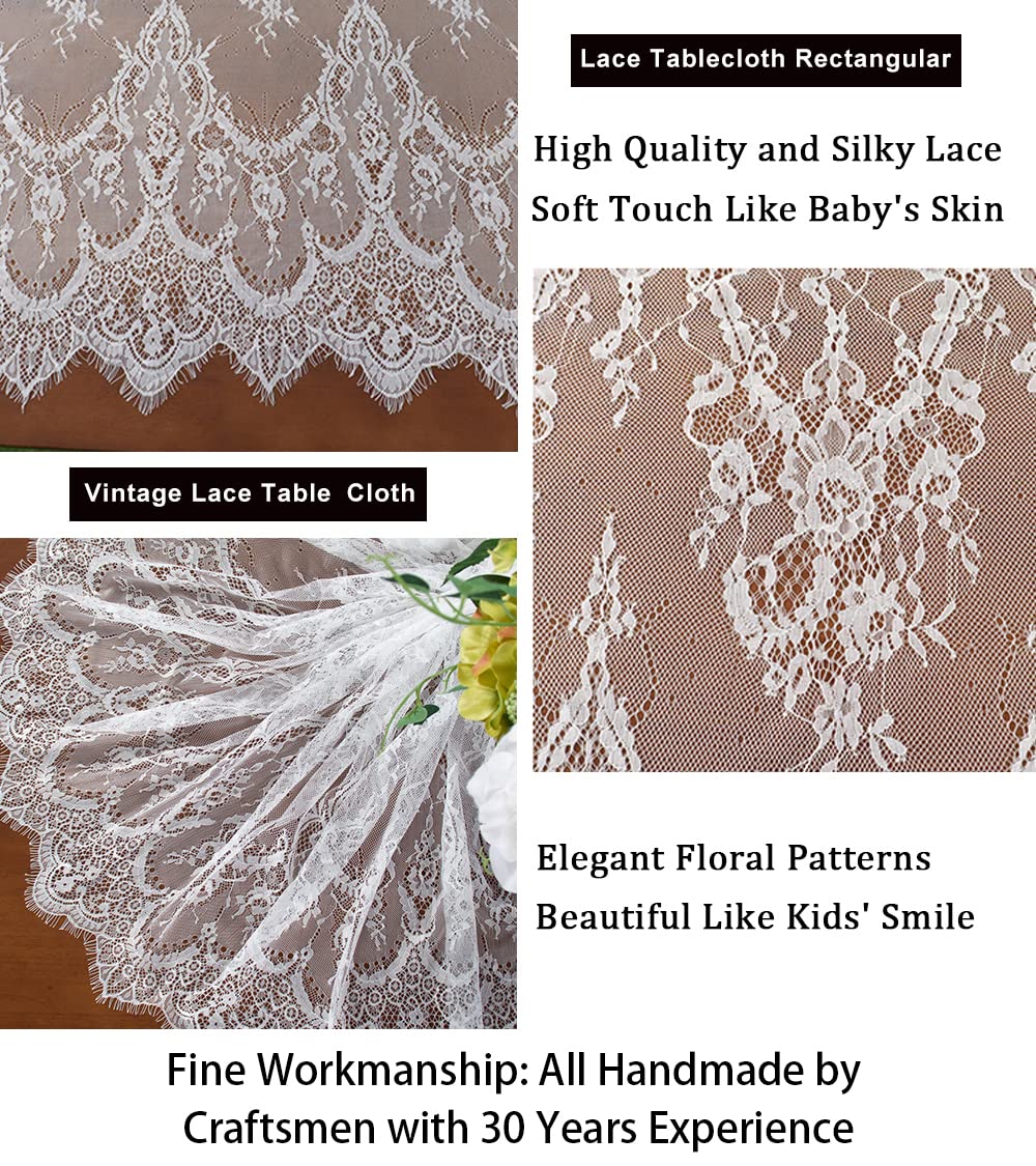 ShinyBeauty Lace-Tablecloth-Rectangular 60x120-Inch White Rectangle Overlay Tea Tablecloth Lace Tablecloths Long Rectangular Tablecloth Lace Tablecloth 60 Table Floral Embroidery Lace Table Cloths