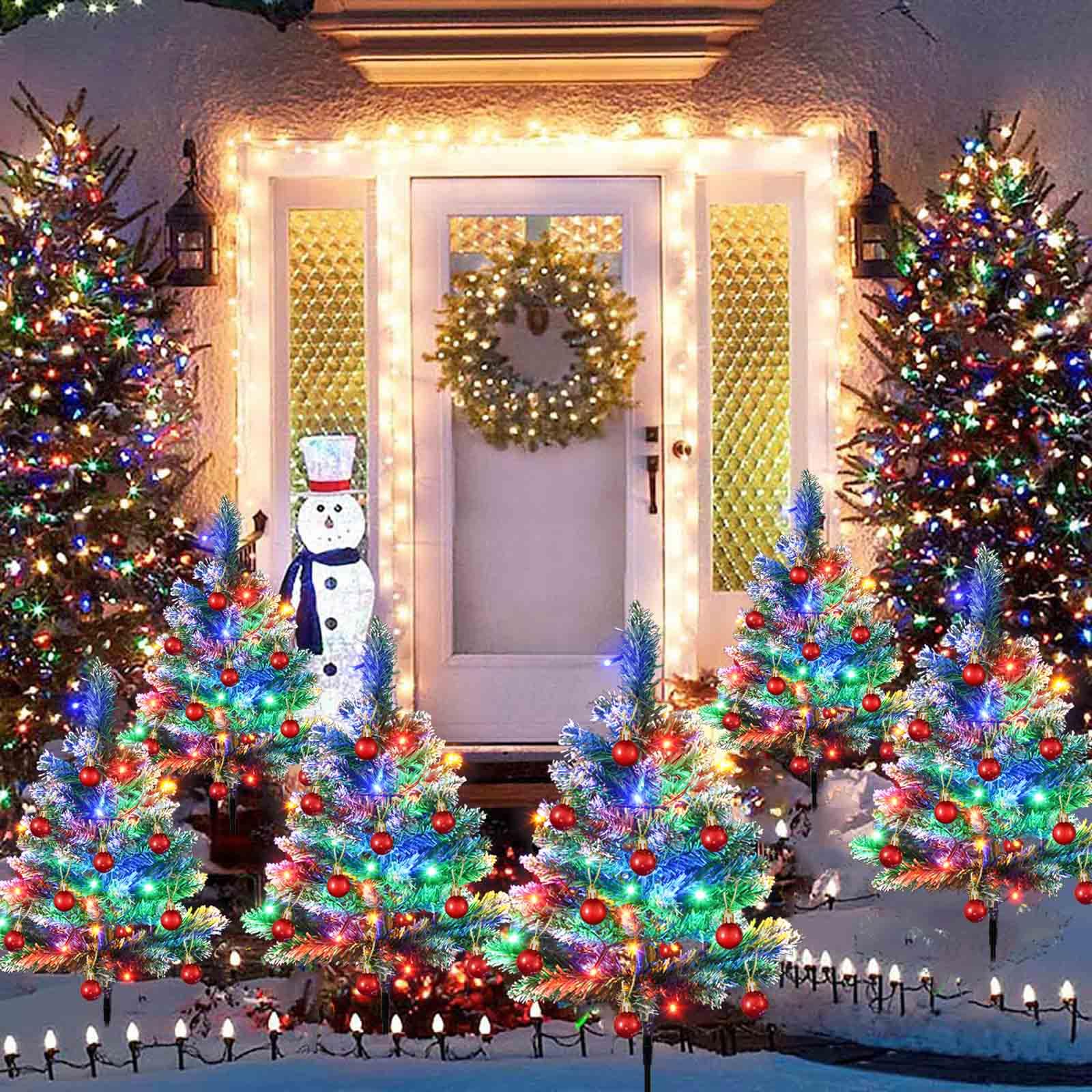 Windpnn Upgraded 4-Packs Solar Christmas Tree Pathway Lights Outdoor Christmas Decorations Waterproof, 8 Modes Solar Christmas Garden Stake Lights for Christmas Decorations Yard, Lawn, Pathway, Grave
