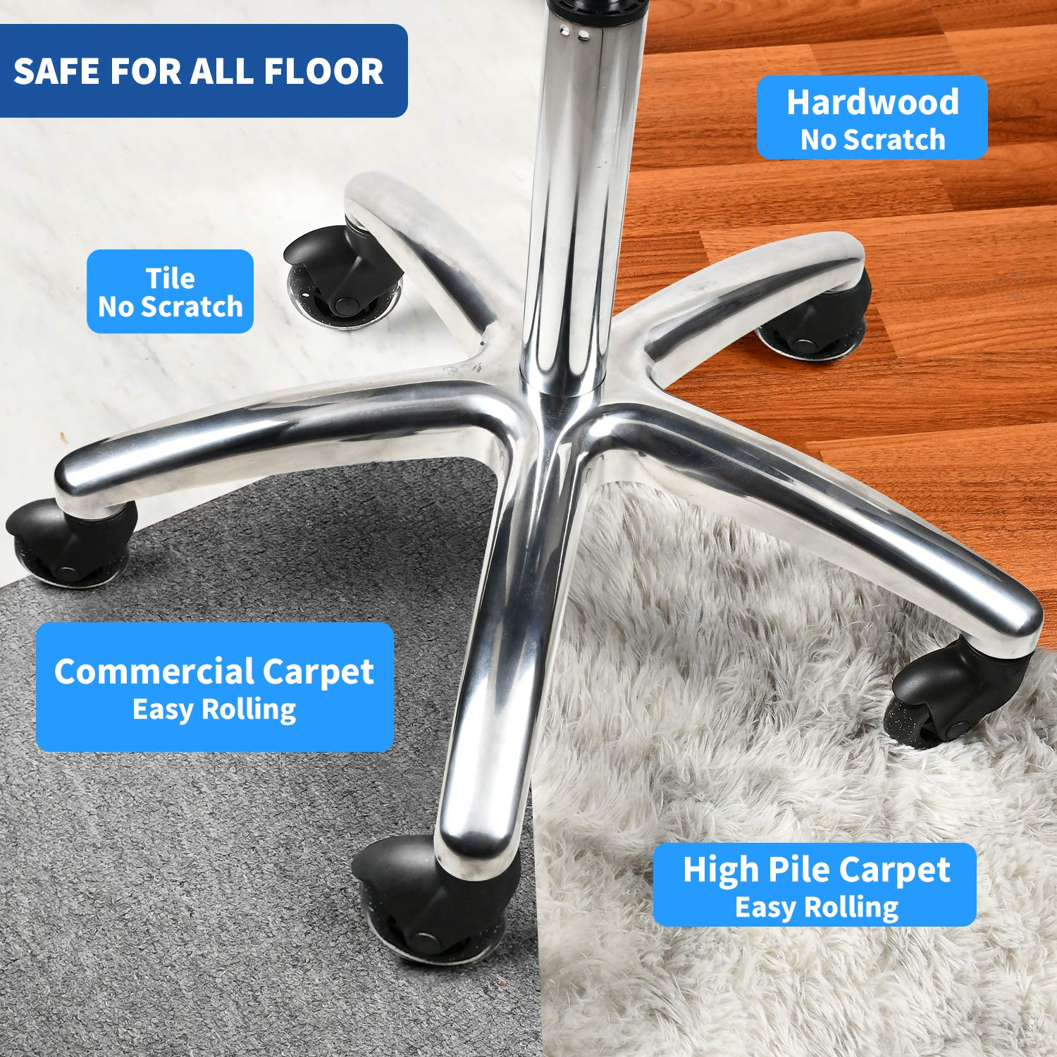 Simple Deluxe Office Chair Wheels (Set of 5) β 3'' Rubber Chair Casters - Safe for Carpet and Hardwood-Work from Home Accessories Chair Mat Replacement - Universal Fit, Black