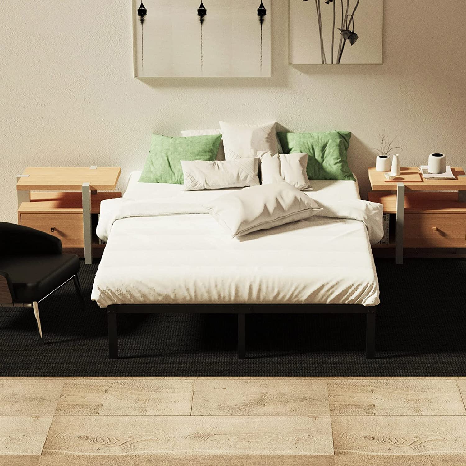 Sealvvos 12 Inch King Bed Frame No Box Spring Needed, Heavy Duty Metal Platform with Steel Slat Support, Noise Free, Easy Assembly, Black