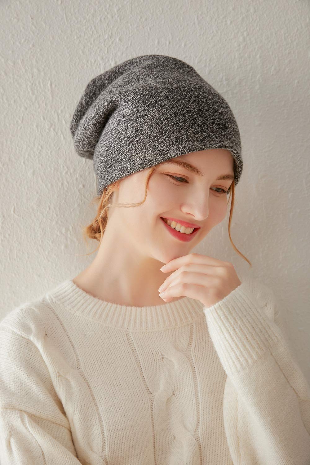 WaySoft Aspen 100% Pure Cashmere Ski Snow Winter Beanie Double Layer Knit Beanie for Women (Black)