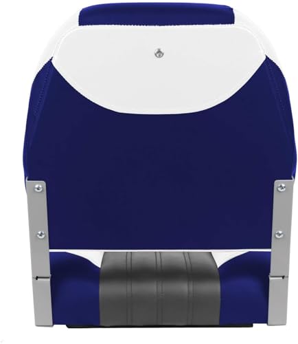 XGEAR Deluxe Low Back Boat Seat, Fold-Down Fishing Boat Seat (2 Seats) (White/Grey/Blue)