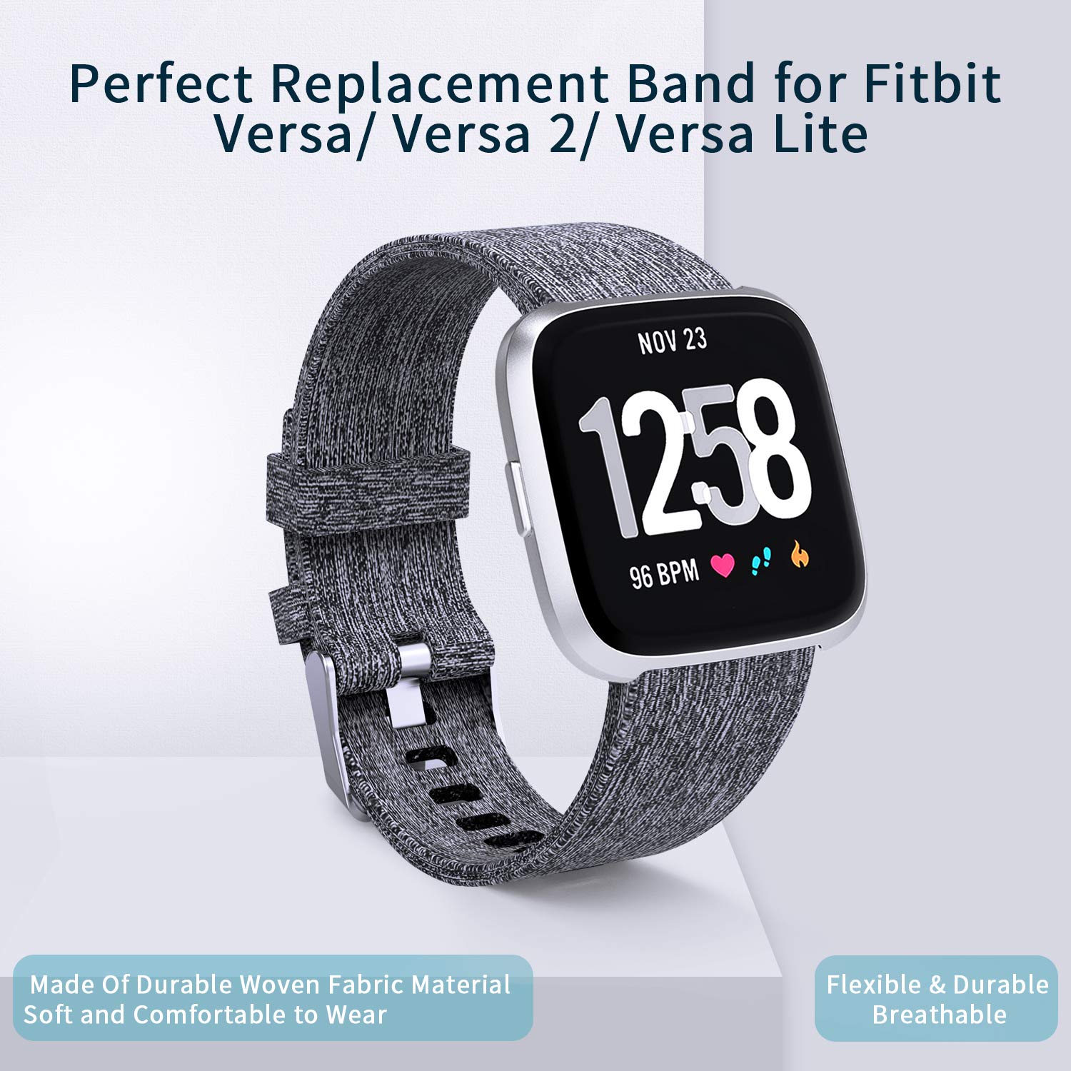 Welltin 2 Pack Bands Compatible with Fitbit Versa / Fitbit Versa 2 / Fitbit Versa Lite for Women Men, Breathable Woven Fabric Strap, Adjustable Replacement Wristband for Fitbit Versa Smart Watch