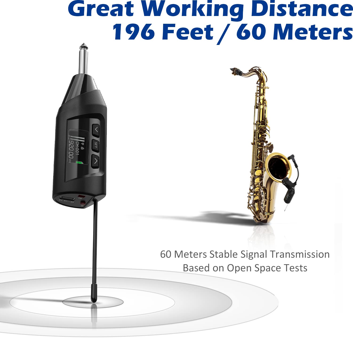 SGPRO Wireless Saxophone Microphone System, Clip-On Instrument Microphone for Sax and Trumpet, Preset EQ & Echo Level 196 Ft Transmission Rechargeable Compact Transmitter and Receiver 4.5 Hours