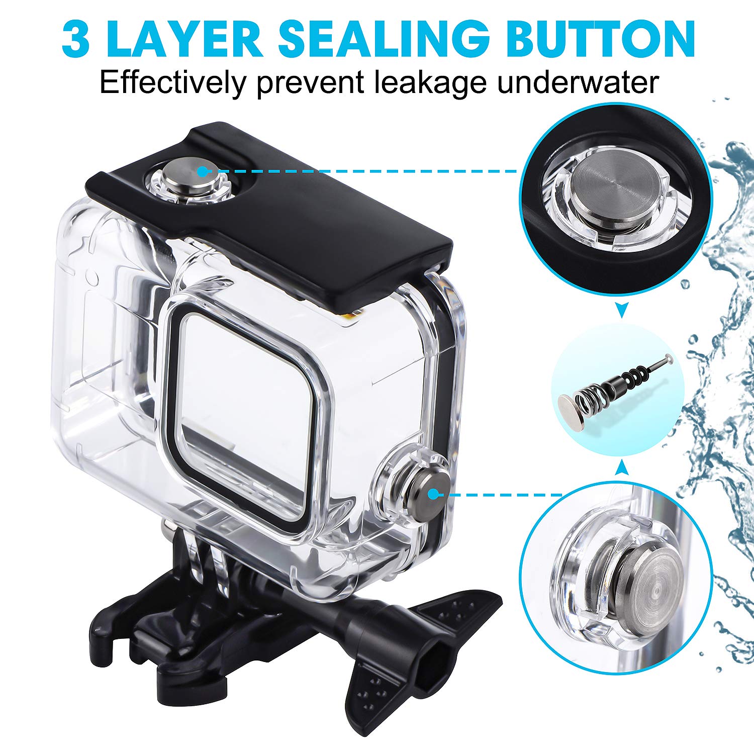 Waterproof Housing Case for Hero 8, 60M Diving Protective Housing Shell for Hero 8 Black Action Camera, Underwater Waterproof Protective Case with Quick Release Mount and Thumbscrew