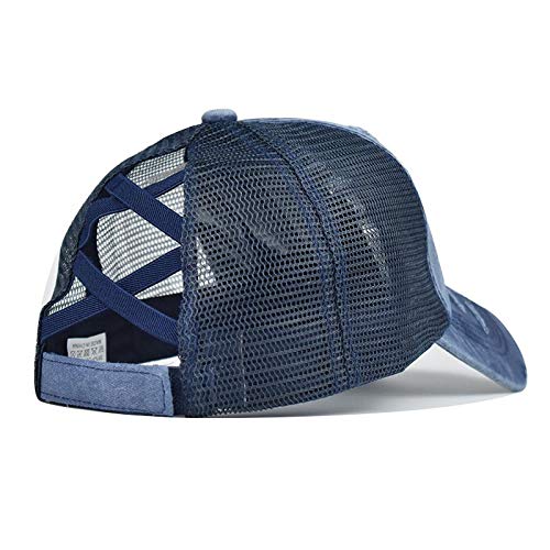 Top Hats for Women Baseball Caps with Mesh Back Trucker Hats Ponytail/High Messy Bun Ponycap Dad Hats (Navy Blue)