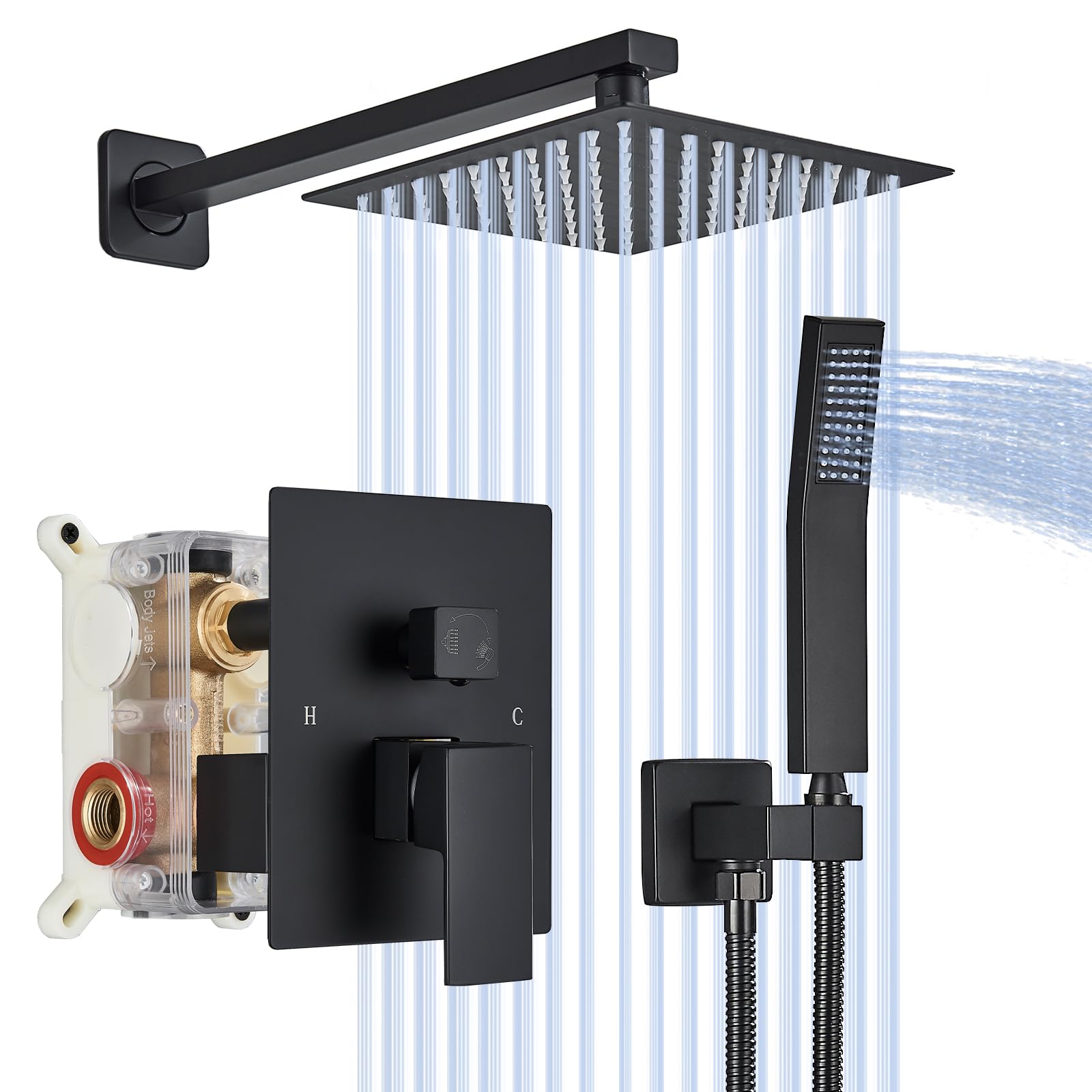 𝐕𝐨𝐭𝐚𝐦𝐮𝐭𝐚 𝐒𝐡𝐨𝐰𝐞𝐫 𝐅𝐚𝐮𝐜𝐞𝐭 𝐒𝐞𝐭 Black Shower Faucet with 8 Inch Shower Head and Handheld Rainfall Shower System Shower Faucets Sets Complete with Brass Valve