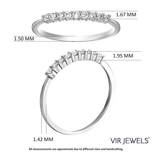 VIR JEWELS 1/5 cttw Round Diamond Wedding Band for Women in 14K White Gold 9 Stones Prong Set, Size 9.5