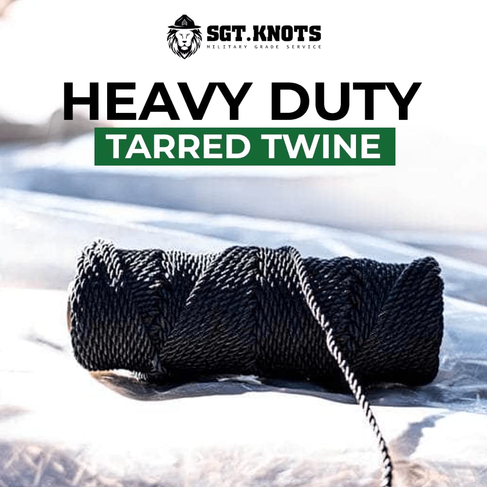 SGT KNOTS Tarred Twine - 100% Nylon Bank Line for Bushcraft, Netting, Gear Bundles, Construction, Lacing Twisted Cord, Weatherproof | #72-1 lb