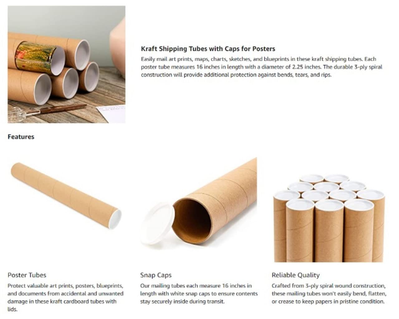 supplyhut 50 - 2" x 20" Round Cardboard Shipping Mailing Tube Tubes With End Caps