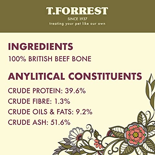 T. Forrest Beef Tail Marrow Dog Bones 4" (9 Pack) Natural Grass Fed Made in UK