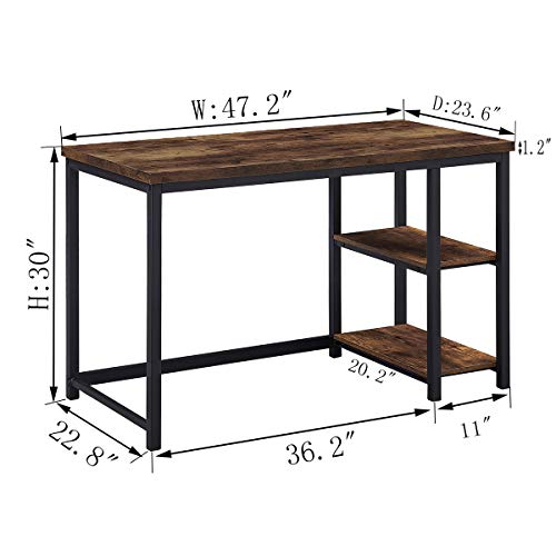 SHOCOKO Industrial Computer Desk with Shelves, 47 Inch Rustic Sturdy Home Office Writing Desk, Vintage Brown