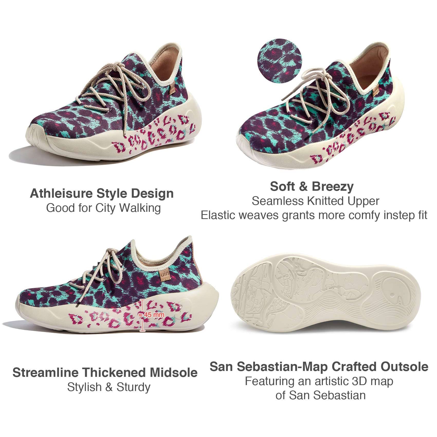 UIN Women's Fashion Sneakers Lightweight Walking Casual Comfortable Art Painted Athletic Travel Shoes San Sebastian Ⅱ Blue Purple Leopard (8)
