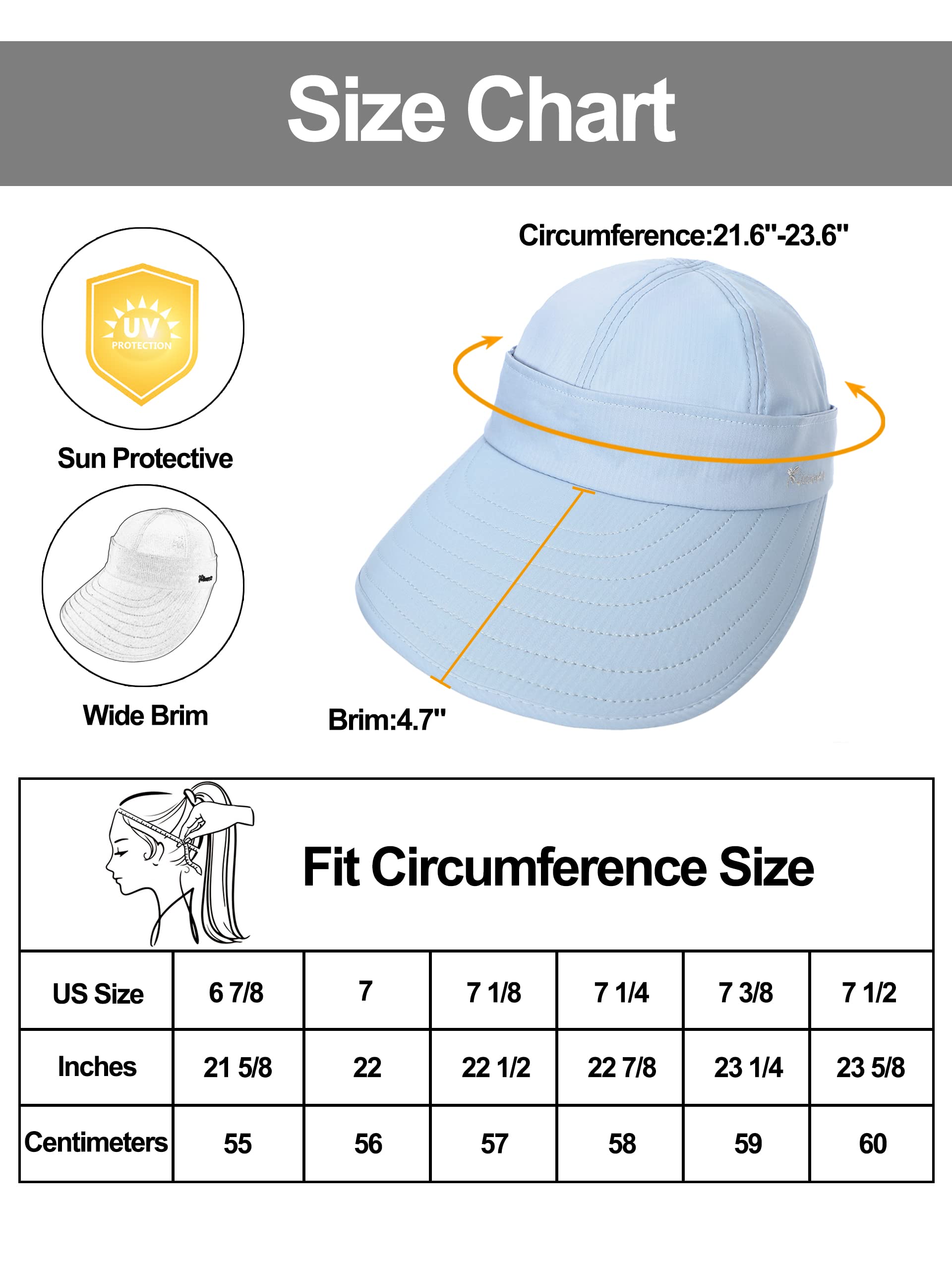 Sun Hats for Womens Wide Brim Visor UV Protection Dual Purpose Hat for Beach Summer Packable Hat(Blue)