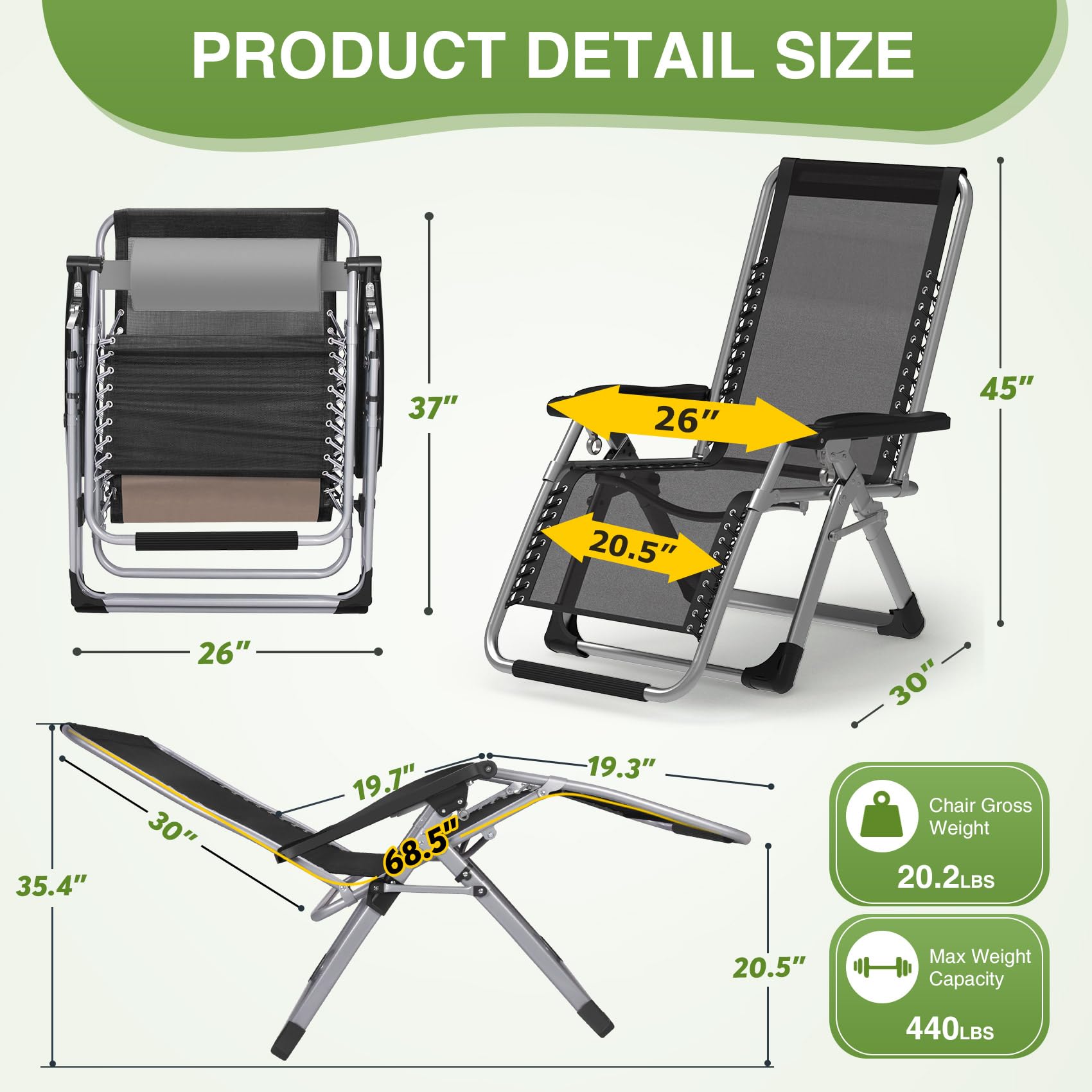 Suteck Zero Gravity Chair, Reclining Camping Lounge Chair w/Removable Cushion, Upgraded Lock and Cup Holder, Reclining Patio Chairs Folding Recliner for Indoor and Outdoor