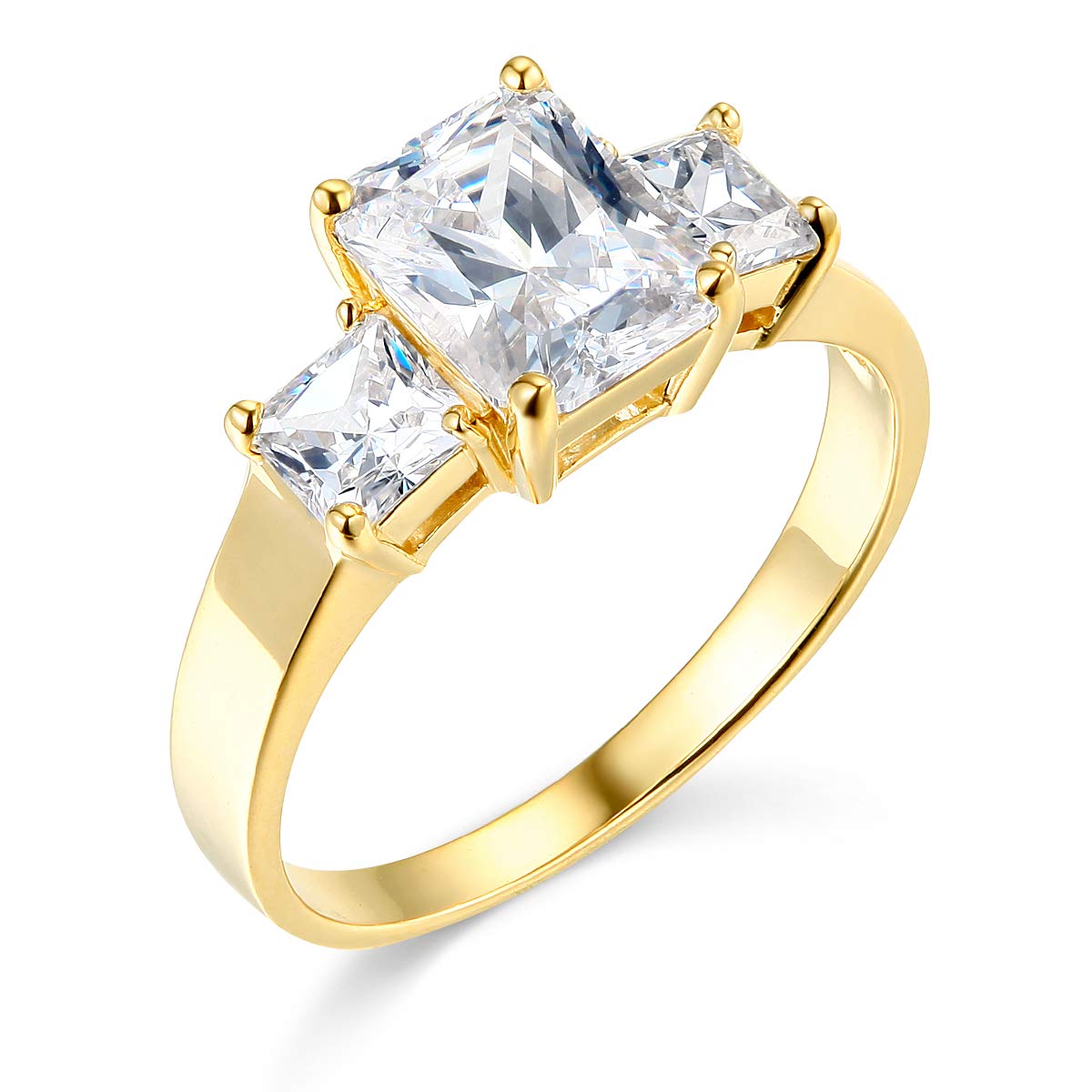Wellingsale Ladies Solid 14k White Gold Polished CZ Cubic Zirconia Radiant Cut Three 3 Stone Engagement Ring - Size 9
