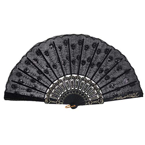Xiaofeng214 Best Chinese Style Dance Wedding Party Lace Silk Folding Hand Held Flower Fan new330 (Color : White)