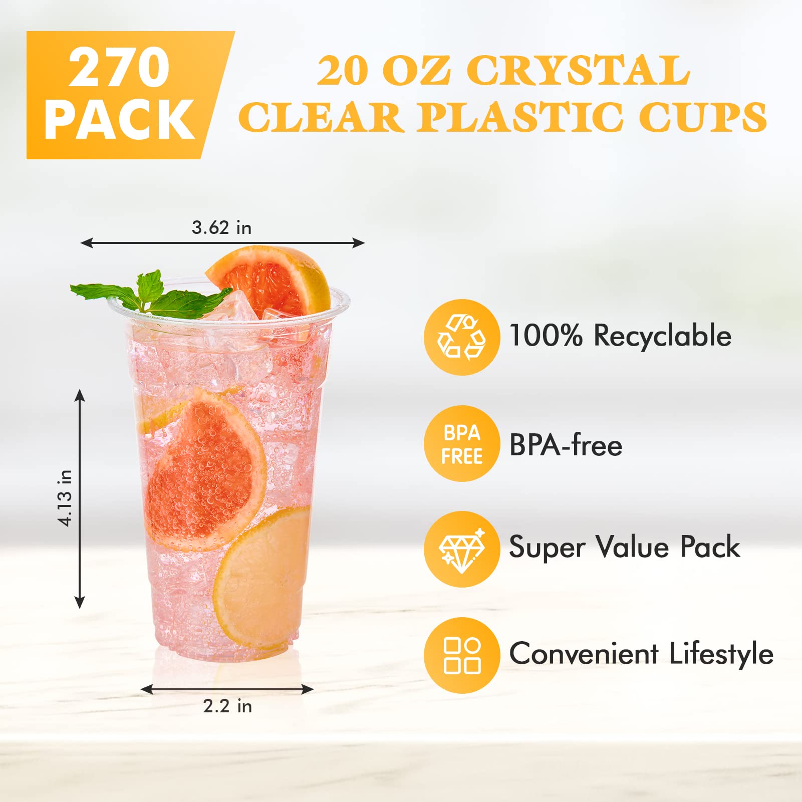 Vplus 300 Pack 12 OZ Clear Plastic Cups, PET Crystal Clear Cups, 12 OZ Disposable Cold Drinking Plastic Cups, Perfect for Ice Coffee, Smoothie, Juice, and mixed beverage(No Lids)