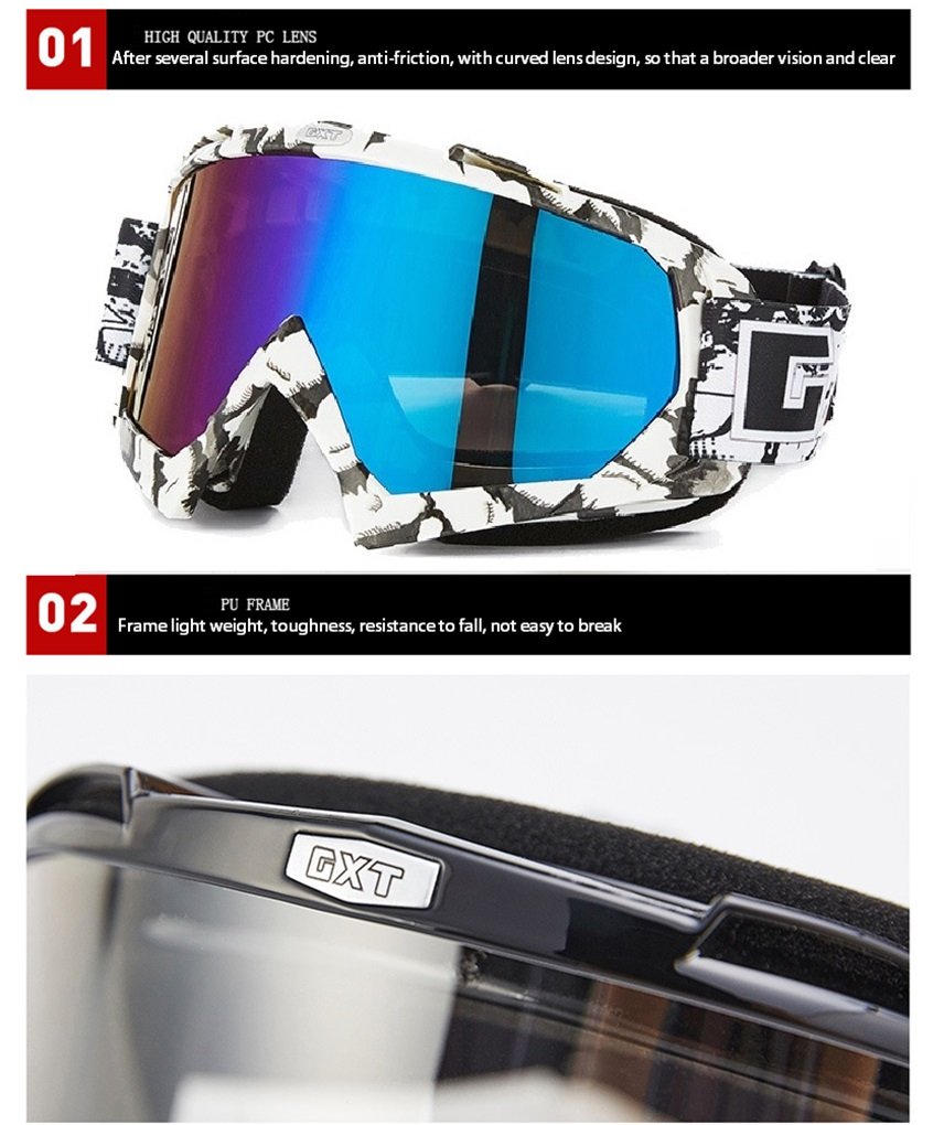 Wonzone Off Road Riding Motorcycle Bike Dirt Goggles Windproof Snowboard Ski Goggles Eyewear Adjustable UV Protective Outdoor Glasses Portable Motorcycle Cross-Country Goggles (Orange/Black, Rainbow)