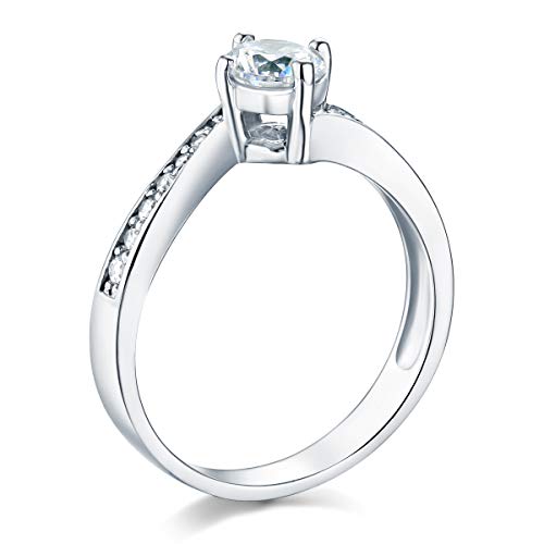 Wellingsale Ladies Solid 14k White Gold Polished CZ Cubic Zirconia Round Cut Engagement Ring with Side Stones and Wedding Band Bridal Set - Size 4