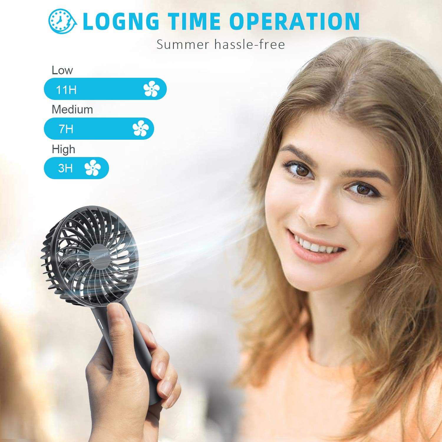 Super Small Portable Handheld Electric Fan Personal USB Rechargeable Battery Operated, Stroller/Desk Table Hands Free Mini Fan, Big Capacity Powerful Cooler Fan, Pocket Size for Outdoor Travel Camping