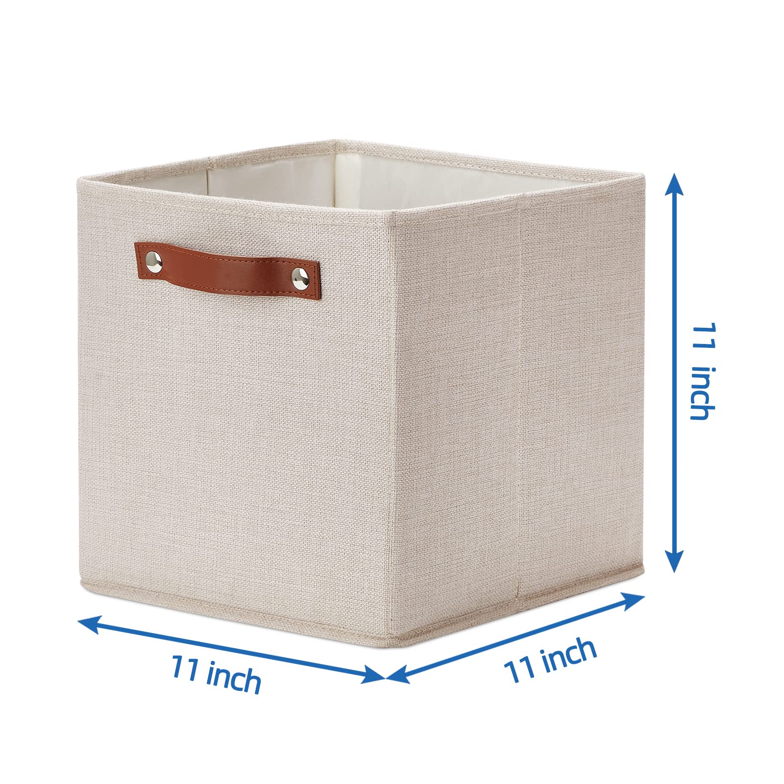 Temary 11x11 Storage Cubes Fabric Storage Cubes Storage Bins with Dual Leather Handles Canvas Storage Boxes for Organizing Home, Office, Nursery, Shelf, Closet (Beige, 11 x 11 x 11)