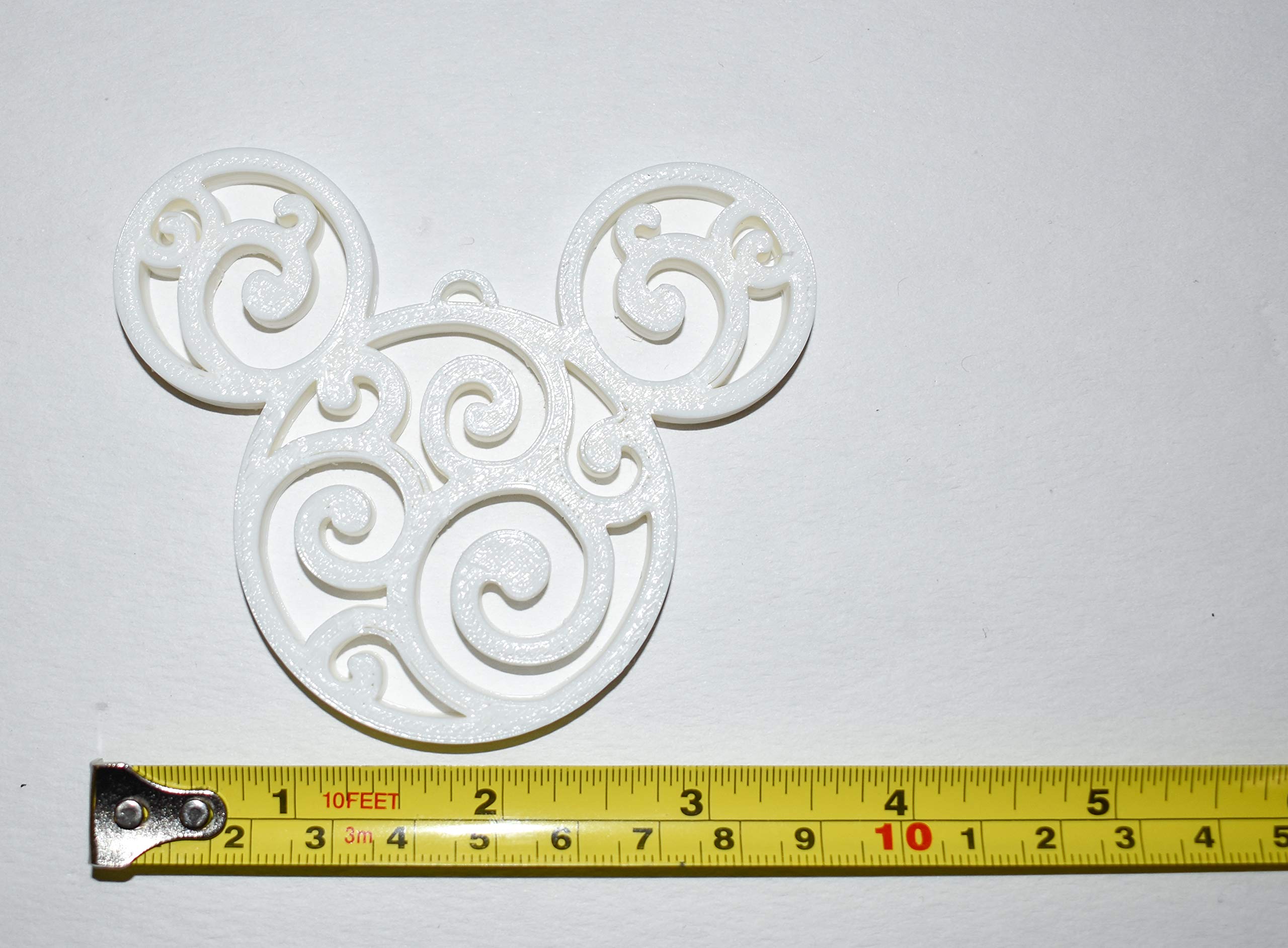 Themed Magical Mouse Head Ears Swirl Design Cartoon Character Hanging Ornament Holiday Christmas Decor 3D Printed Made in USA PR2235 (White)