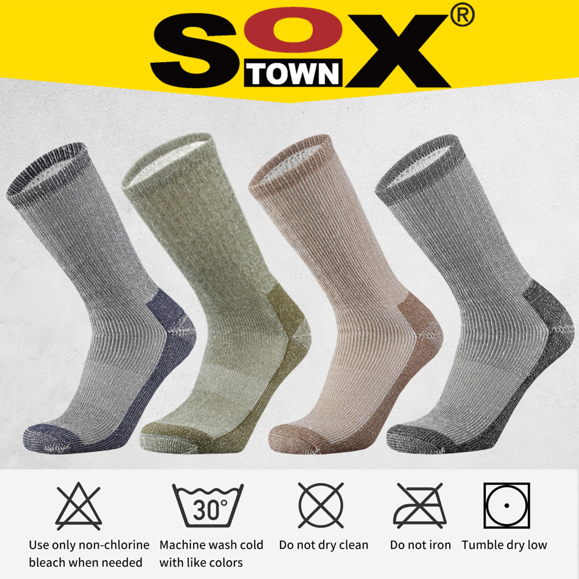 SOX TOWN Men's Merino Wool Cushion Crew Socks Moisture Wicking Control for Outdoor Hiking Work Boot Thermal Warm All Seasons(Green XL)