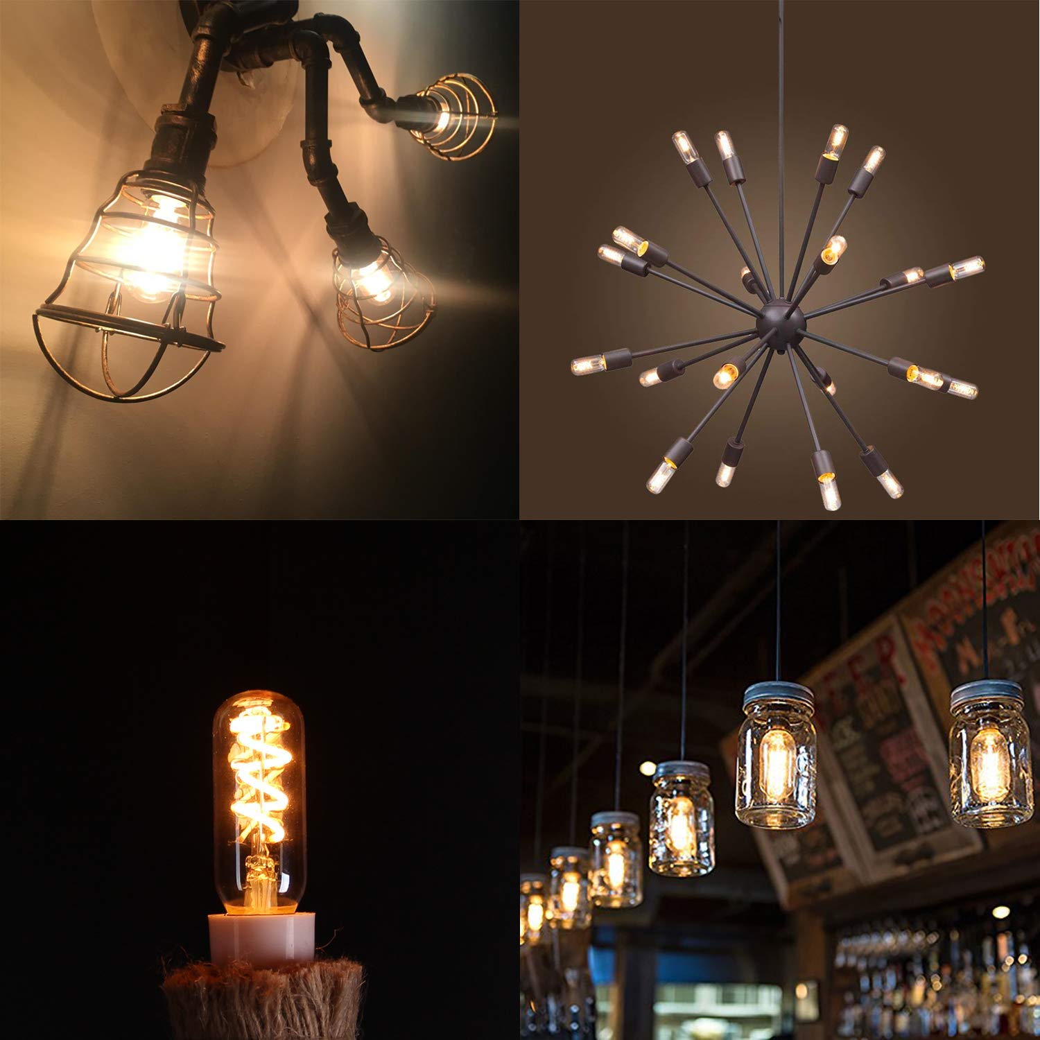 Sphoon 3W E12 Led Bulb Dimmable Amber Candelabra Base Equivalent Retro Edison Light Bulbs 25 watt T25/T6 Warm Yellow 2200K Decorative Spiral Filament Pack of 5pack