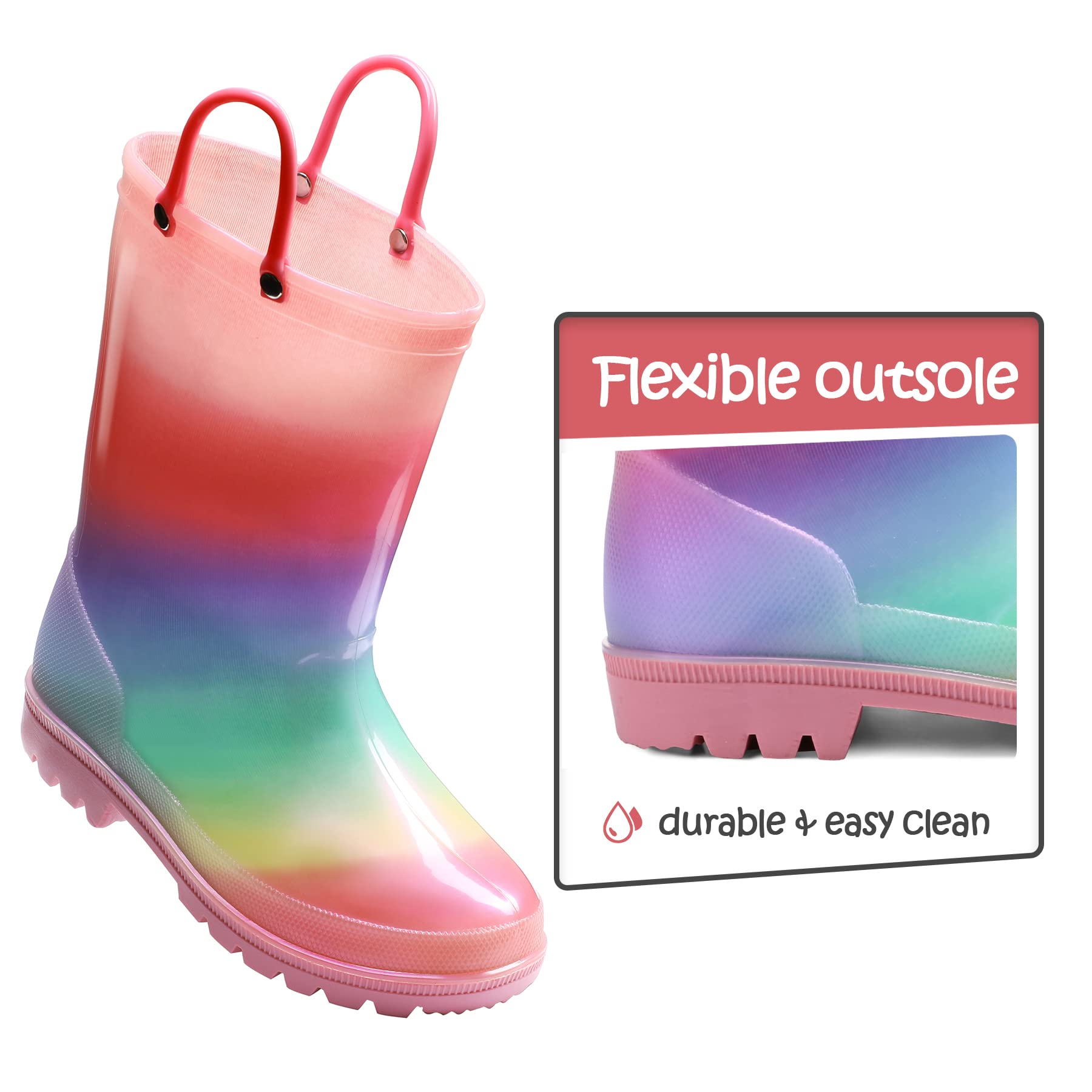 SHOFORT Kids Boys Girls Rain Boots with Easy-on Handles Rainboots (Toddler/Little Kid/Big Kid)