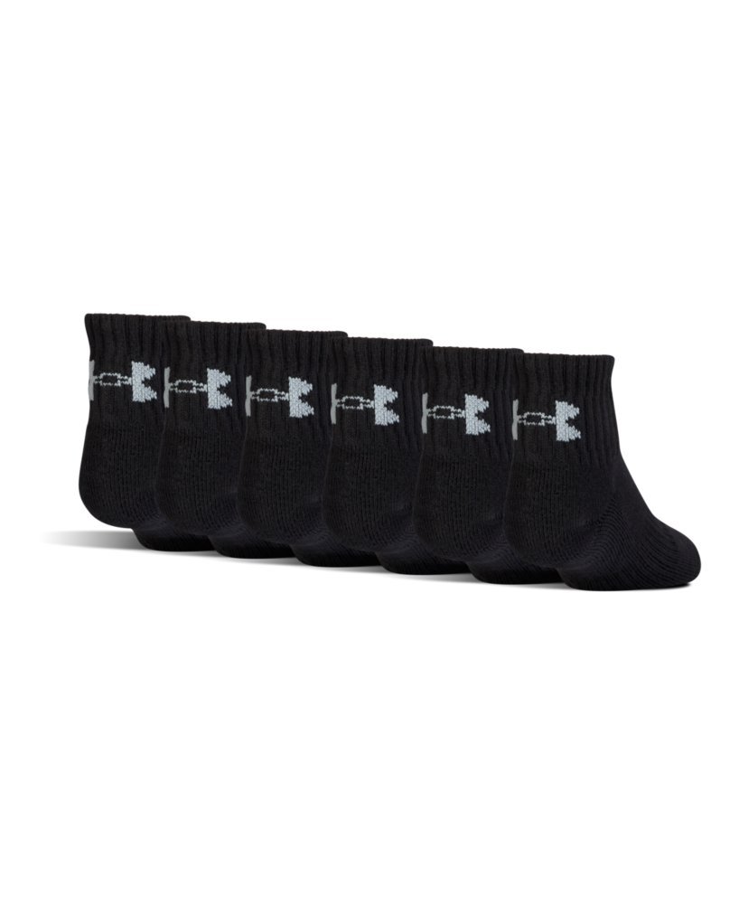 Under Armour Youth Cotton Quarter Socks, Multipairs, Black/Stealth Gray (6-Pairs), Small