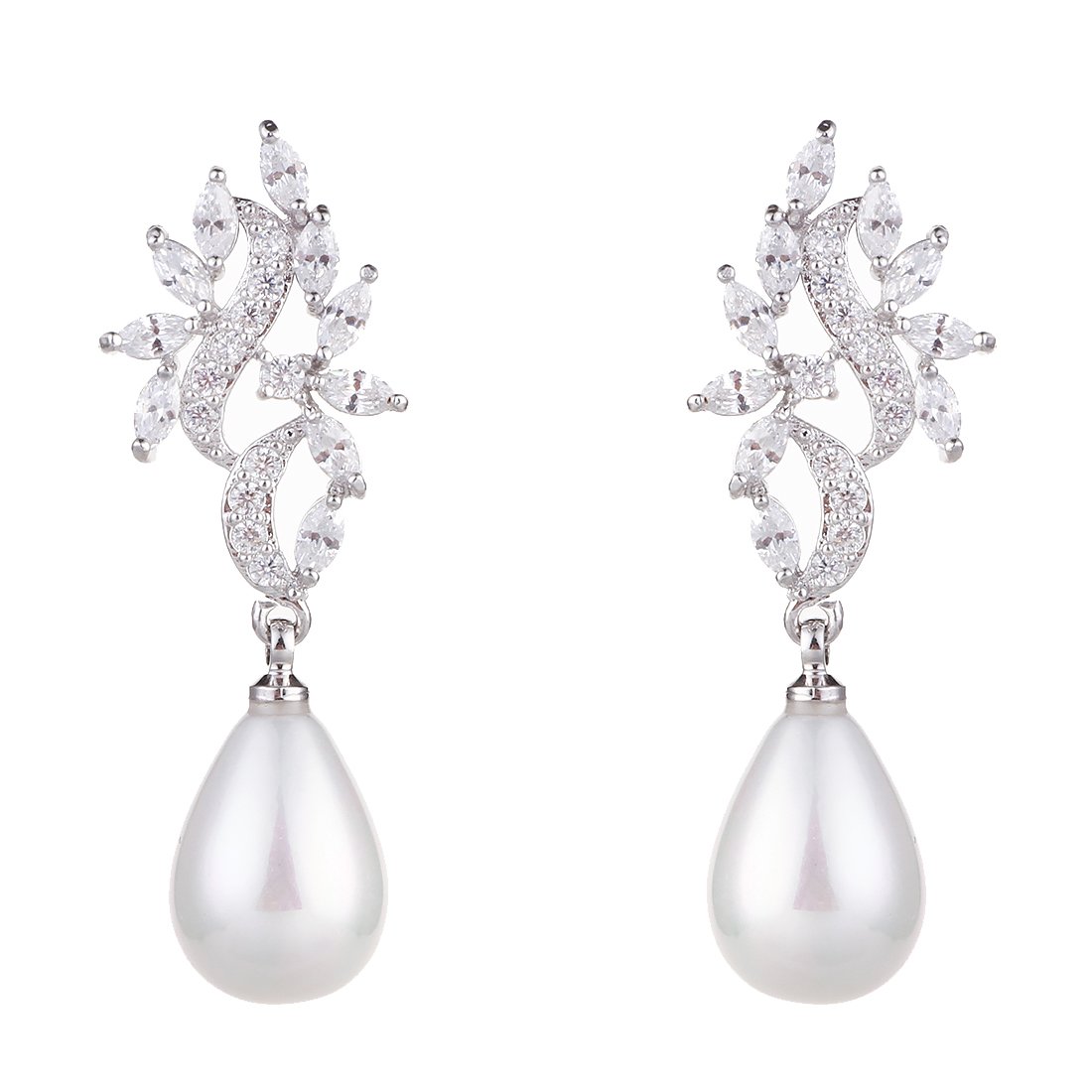 Wordless Love Marquise Cubic Zirconia Brides Weddings Dangle Drops Earrings Pearl
