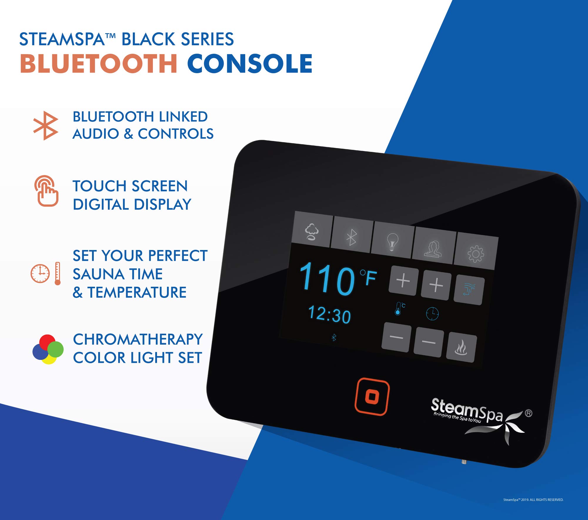 Steam Shower Generator Kit System | Brushed Nickel Shower Head + Self Drain Combo | Enclosure Steamer Sauna Spa Stall Package |Touch Screen Wifi App/Bluetooth Control Panel |12kW Raven |SS-RVB1200BN-A