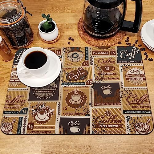 Topotdor Coffee Mat - Coffee Bar Mat for Countertops, 18"x24" Super Absorbent Anti-Slip Dish Drying Mat for Kitchen Counter, Under Coffee Maker Mat Espresso Machine Mat Coffee Station Accessories