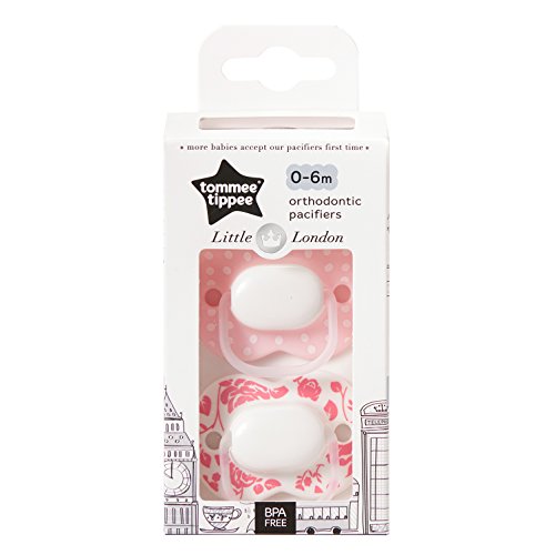 Tommee Tippee Little London Pacifiers, Symmetrical Design, BPA-Free Silicone Binkies, 0-6m, 2-Count