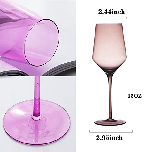 Tergy 5 Packs 15oz Wine Glasses Multicolor Clear Wine Glasses for Wedding Party Home Dinning