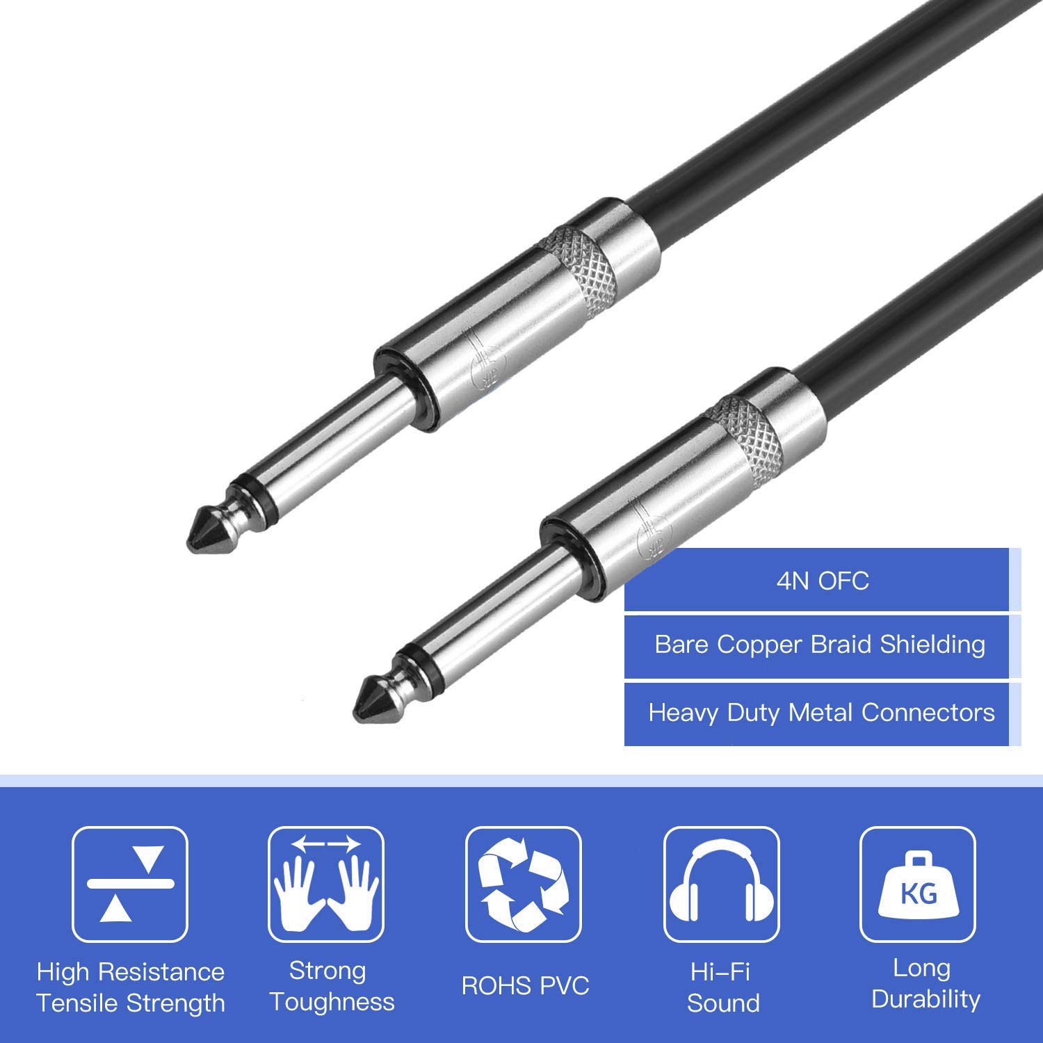 Yuyaokk 2Pack 25 ft 1/4" to 1/4" Speaker Cables, True 12AWG Patch Cords, 1/4 Male Inch DJ/PA Audio Speaker Cable 12 Gauge Wire.