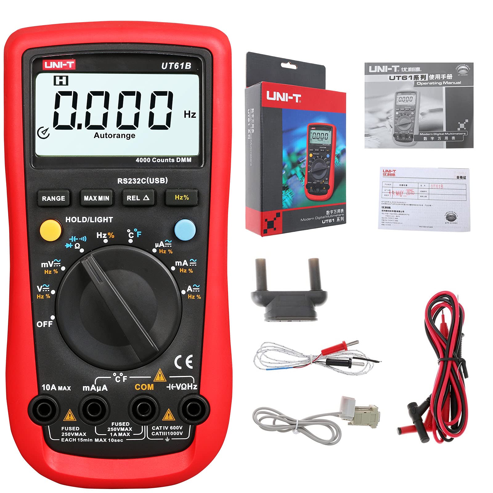 UNI-T UT61B Modern Digital Multimeter Auto Range Backlight,True RMS,Temperature Tester