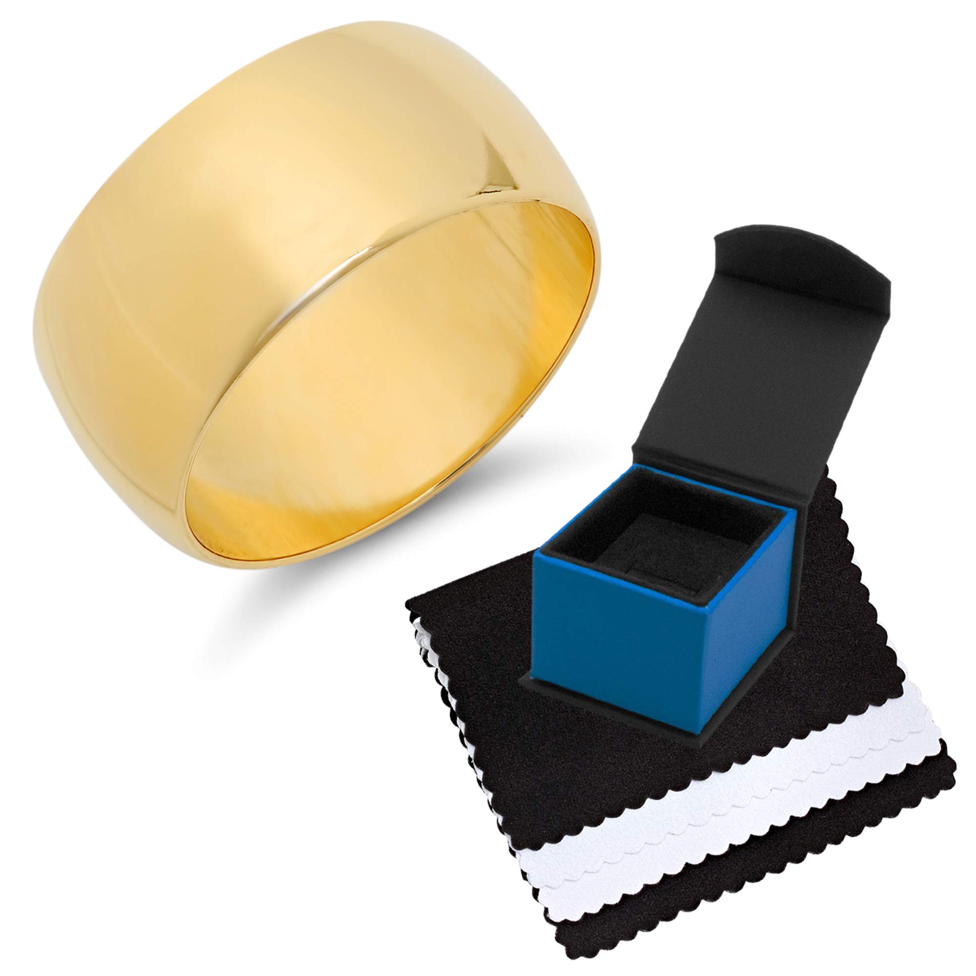 The Bling Factory 9.5mm Wide 14k Yellow Gold Plated Domed Wedding Band Ring, Size 5 + Gift Box
