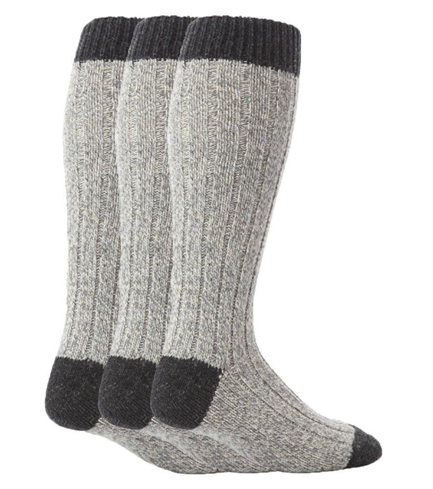 Workforce - 3 Pairs Mens Extra Long Knee High Thick Warm Wool Rich Knitted Boot Socks (WFH0035GRY)