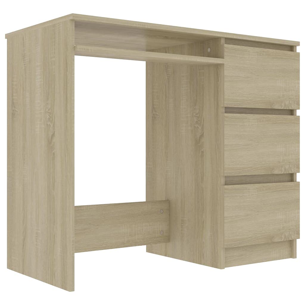 ZQQLVOO Home Office Desk Study Writing Computer Desk with Pull Out Keyboard Tray/3 Drawers, Modern Simple Style PC Desk Laptop Study Table Workstation,Sonoma Oak 35.4"x17.7"x29.9" Chipboard