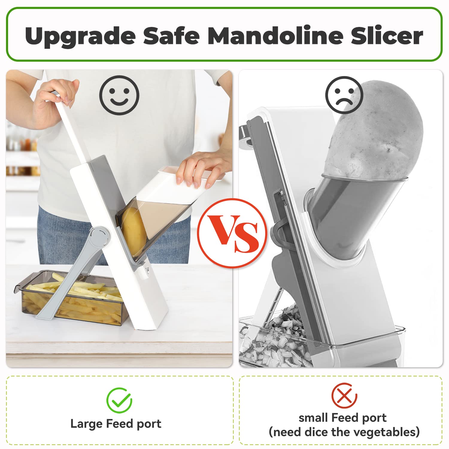 Upgrade Safe Mandoline Slicer for Kitchen 5 in 1 Vegetable Cutter Bigger Vegetable Potato Slicer Chopper Upgrade Biger Size