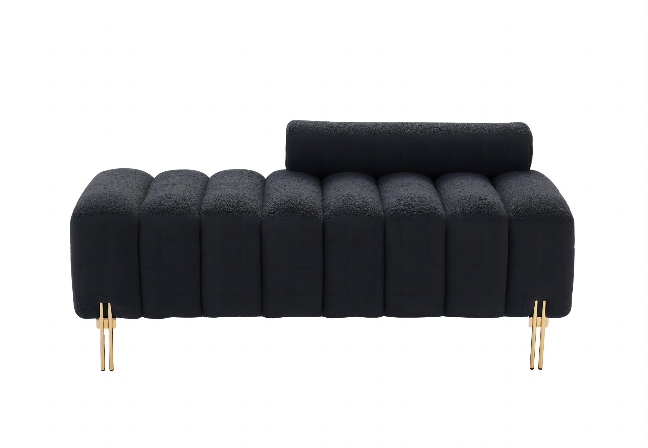 WEI WEI GLOBAL Footstool Sofa - Upholstered Ottoman with Storage Compartments - Channel Tufted Storage Bench with Metal Trestle Legs - Footrest Ottoman with 2 Pull Out Drawers and Backrest - Beige