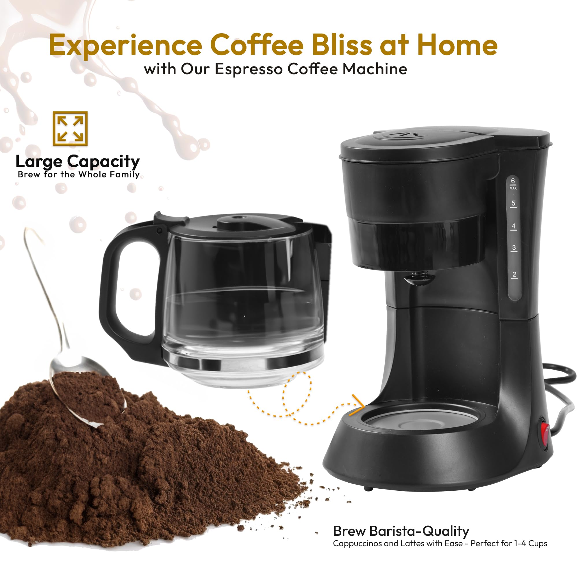 YATSKIA Electric Espresso Coffee Maker - Drip Plastic Programmable Coffee Makers with Coffee Pot, Coffee Machine for Home and Office 4-Cups, Black
