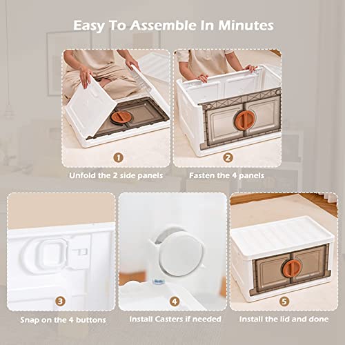Webetop Large Collapsible Storage Bins with Lid - 19 Gal Folding Storage Box with Universal Wheels, Plastic Storage Bins for Household, Living Room, Dorm Stackable Storage Bins with Door