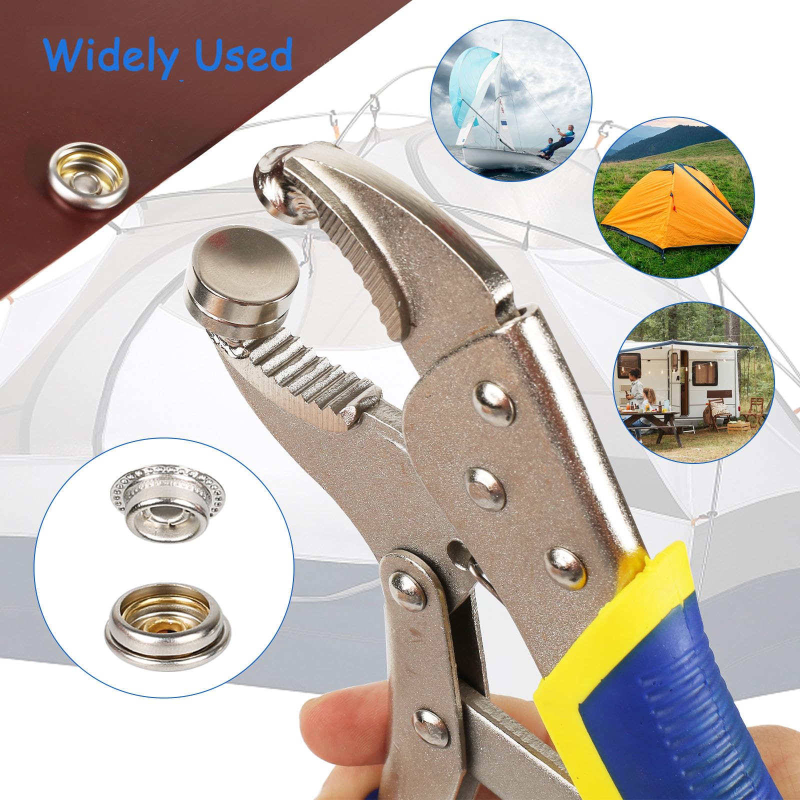 YZS Snap Button Kit Tool【Upgraded 3 Dies】- Heavy Duty Snap Fastener Tool, Includes 10Sets 15mm Metal Snap Buttons, Snap Tool for Replacing or Repairing Snaps on Boat Cover, Canvas, Leather, Fabric